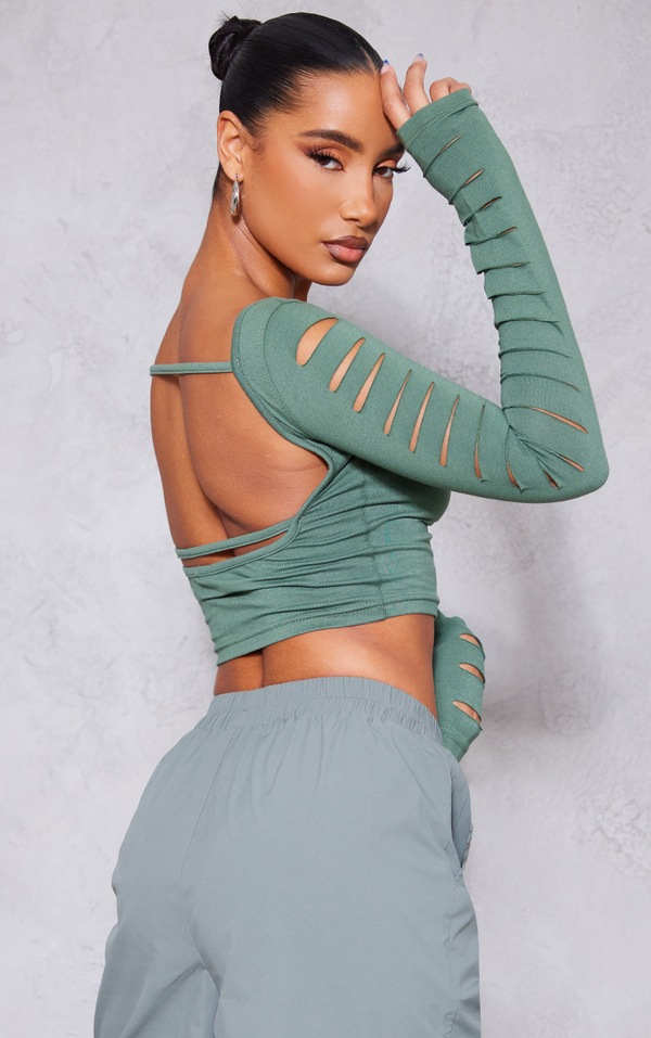 Sea Green Multi Slashed Backless Crop Top | Tops | PrettyLittleThing USA