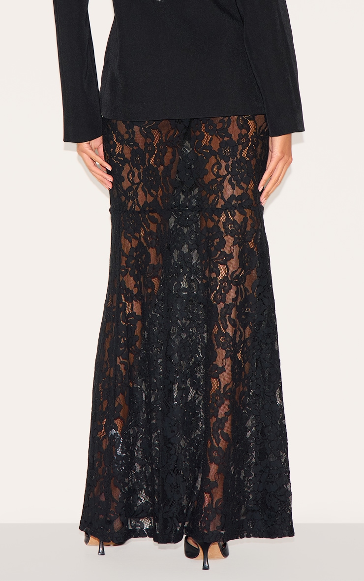 Black Floral Lace Sheer Maxi Skirt | Bottoms | PLT
