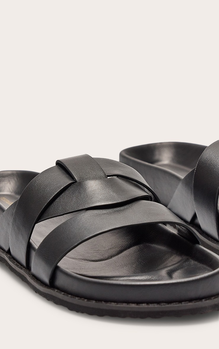 Black Pu Round Toe Weave Chunky Strap Sandals | Footwear | PLT