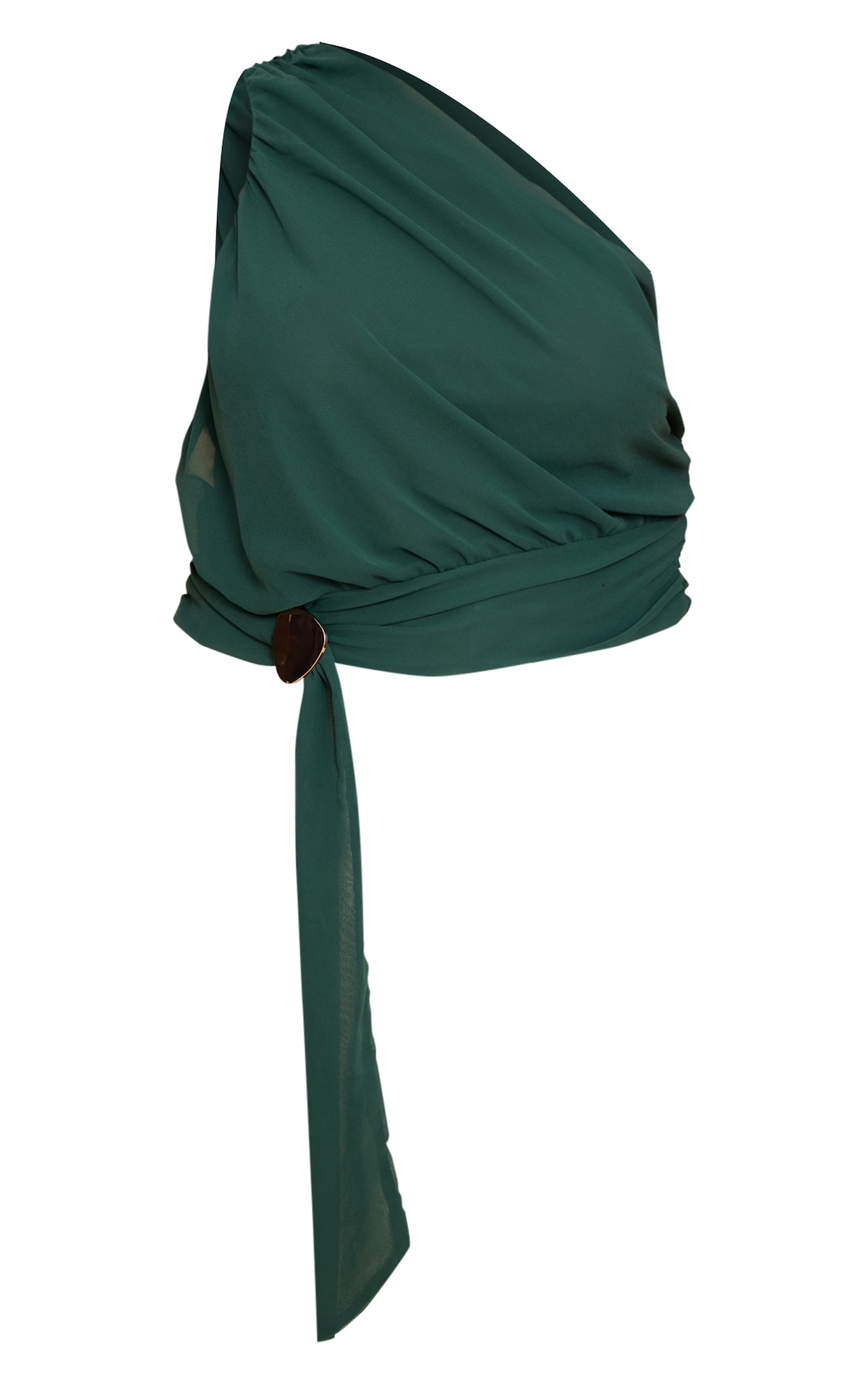 Plus Forest Green Chiffon One Shoulder Trim Drape Top | Plus Size ...