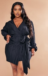 Plus Black Plisse Wrap Front Bodycon Dress | PrettyLittleThing