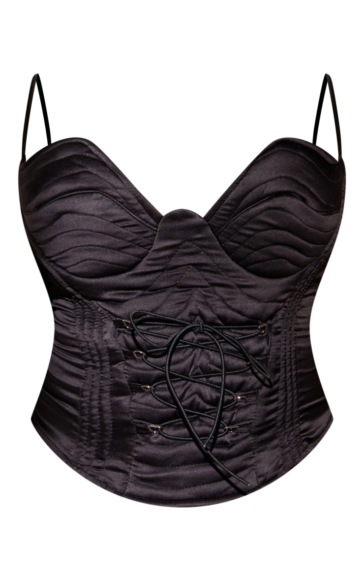 Shape Black Satin Panel Detail Lace Up Corset | Shape | PLT QA