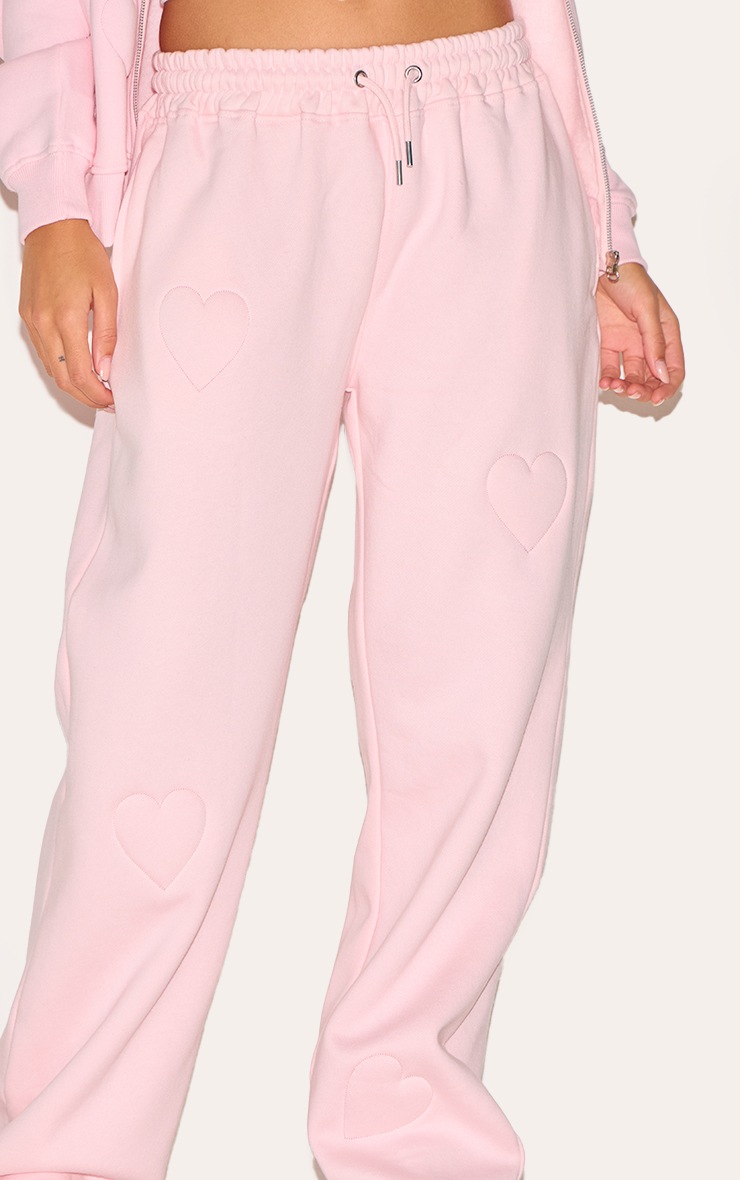 Baby Pink Embossed Heart Wide Leg Joggers | Sweat | PrettyLittleThing