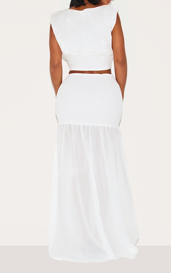 Shape White Shirred Contrast Maxi Skirt | Shape | PrettyLittleThing USA