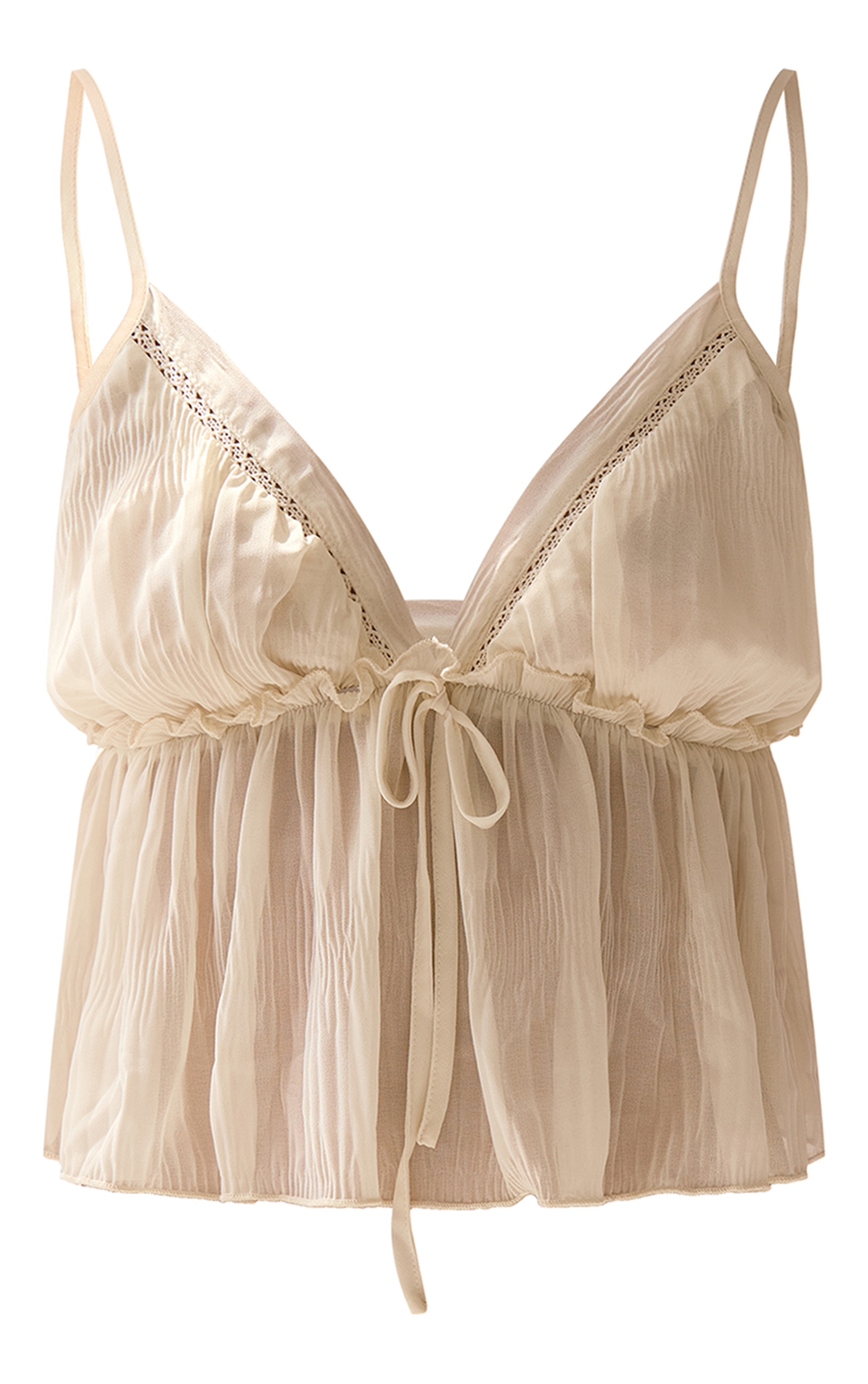Cream Chiffon Tie Front Ruched Cami | Tops | PLT