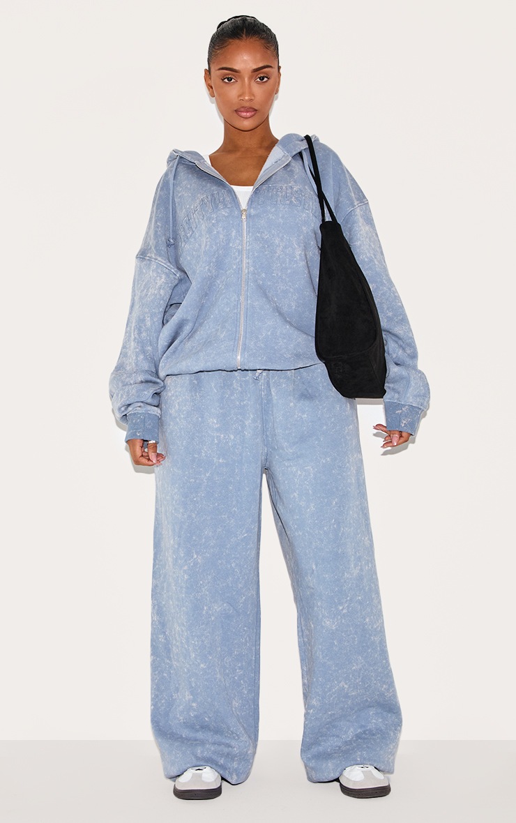 PLT Shape Petrol Blue Embroidery Washed Zip Hoodie | Shape ...