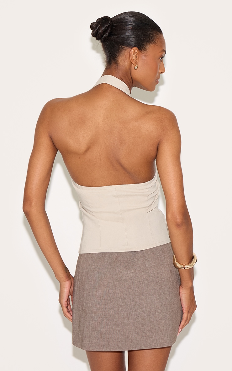 Stone Bengaline Button Up Halterneck Long Top | Tops | PLT