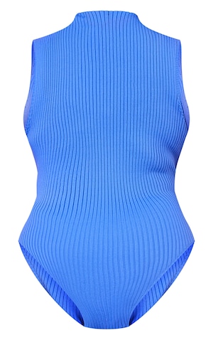 Plus Cobalt Ribbed Knitted High Neck Bodysuit | PrettyLittleThing USA