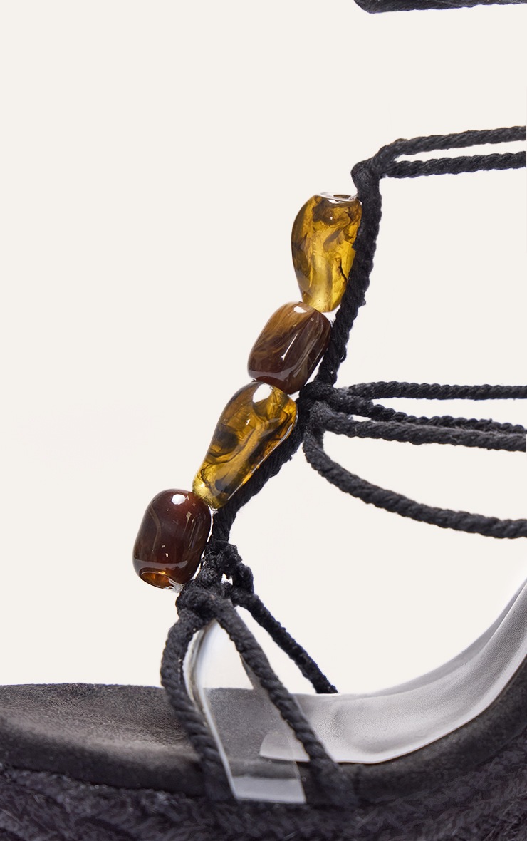 Black Rope Round Toe Ring High Heeled Wedges | Footwear | PLT