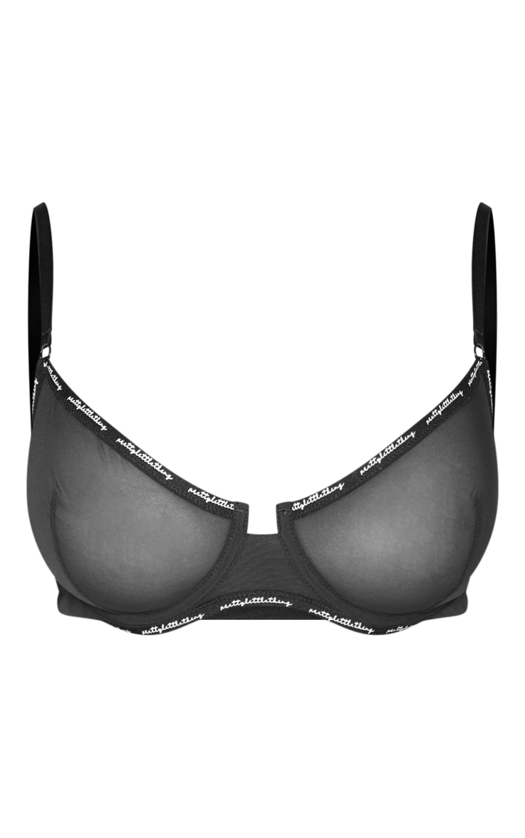 Plt Black Tape Mesh Underwired Cup Size Dd+ Bra | PrettyLittleThing KSA