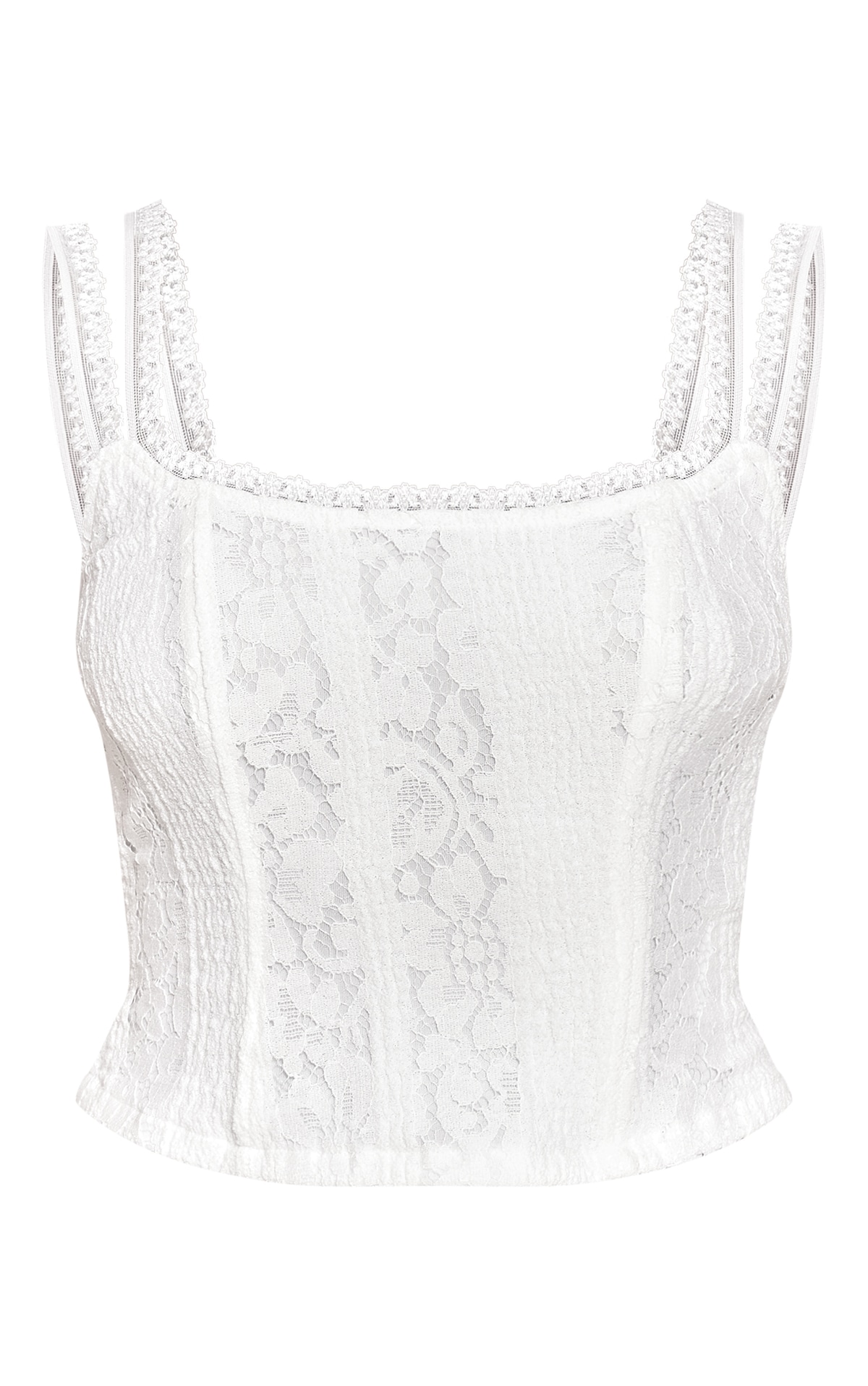 White Lace Detail Strappy Cropped Corset Top | Tops | PLT