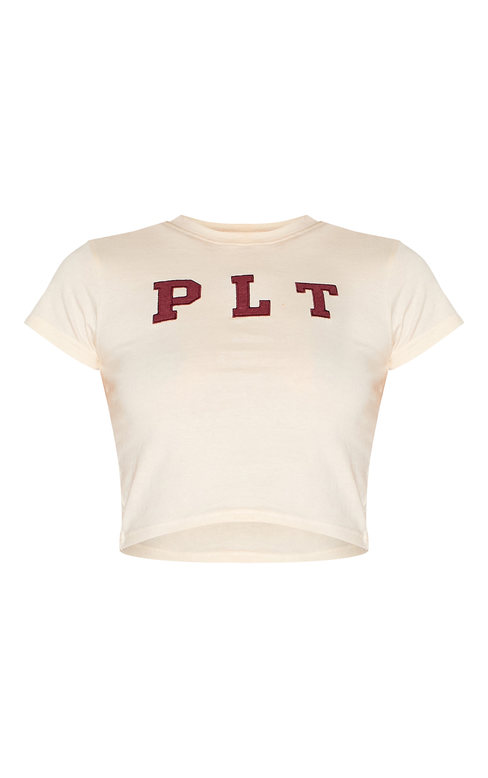 PRETTYLITTLETHING Cream Fitted T Shirt | Sweat | PrettyLittleThing USA