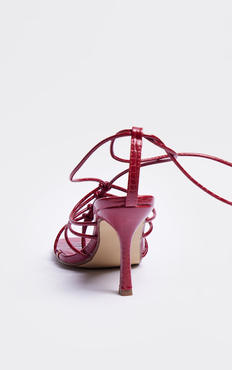 Sandales En Bordeaux Effet Serpent À Brides Nouées Fines Et Lacets ...
