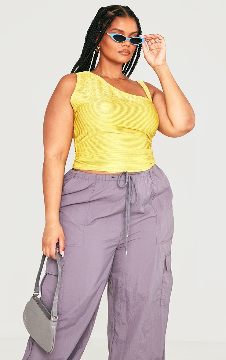 Plus Yellow Textured One Shoulder Top Prettylittlething