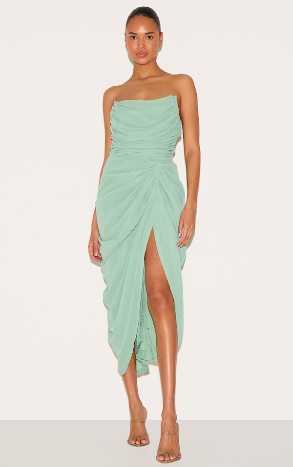 Sage Green Chiffon Corset Bandeau Draped Dress | Dresses ...