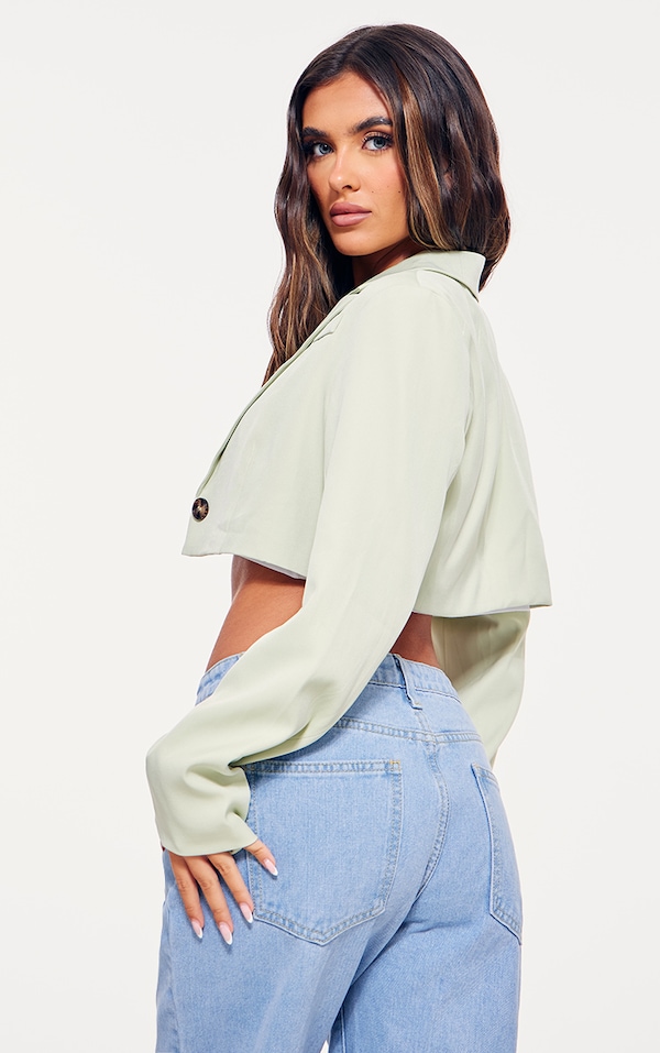 Pistachio Raw Hem Cropped Blazer | Outerwear | PLT USA