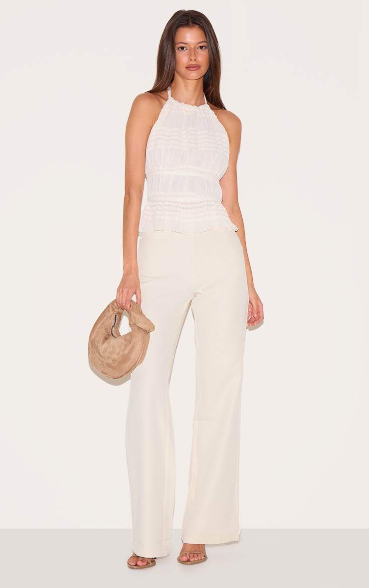 Cream Texture Frill Halter Neck Top | Tops | PLT