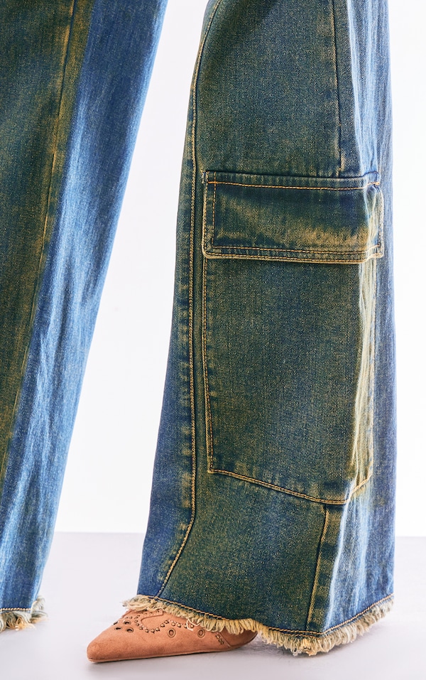 Indigo Vintage Wash Frayed Hem Pocket Detail Jeans | Denim ...