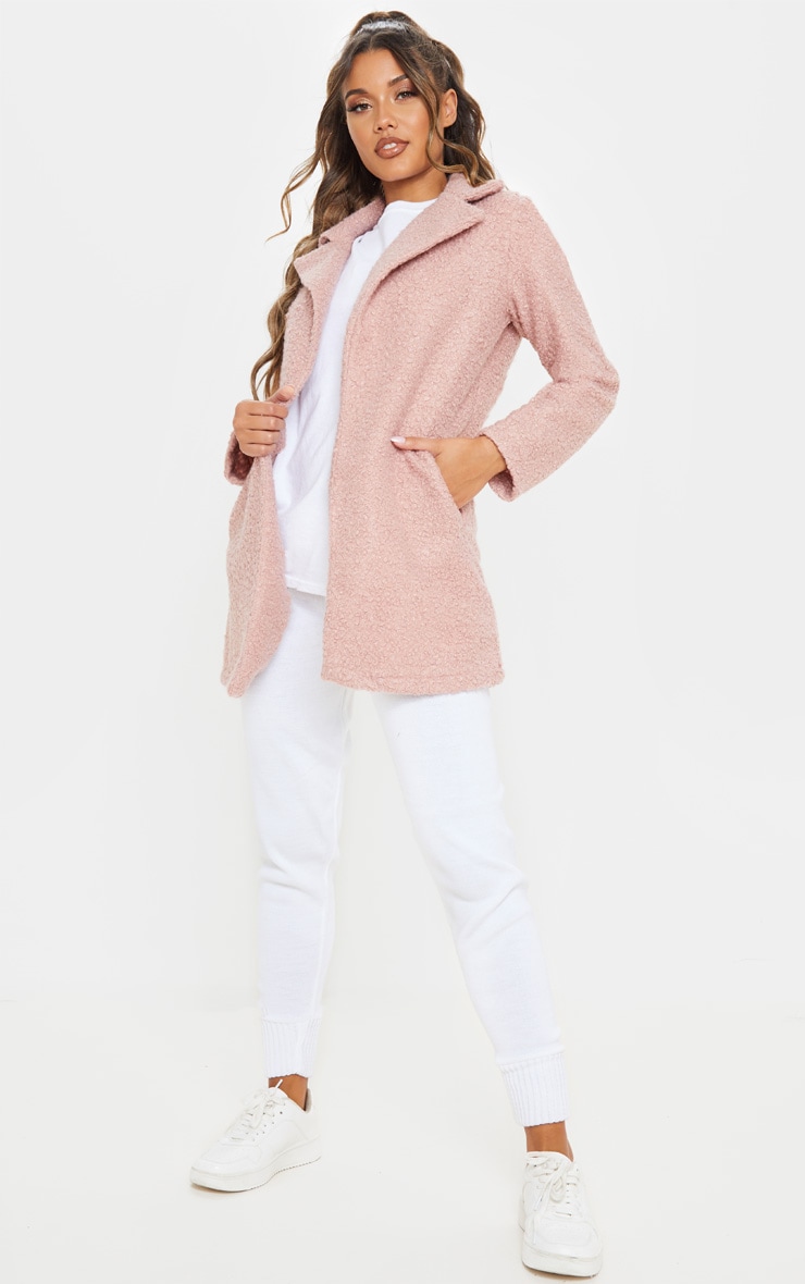 Dusty Pink Textured Longline Coat | PrettyLittleThing USA