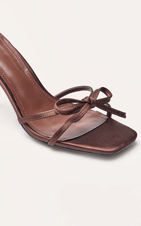 Chocolate Satin Bow Detail Open Toe Heeled Sandal | Footwear | PLT