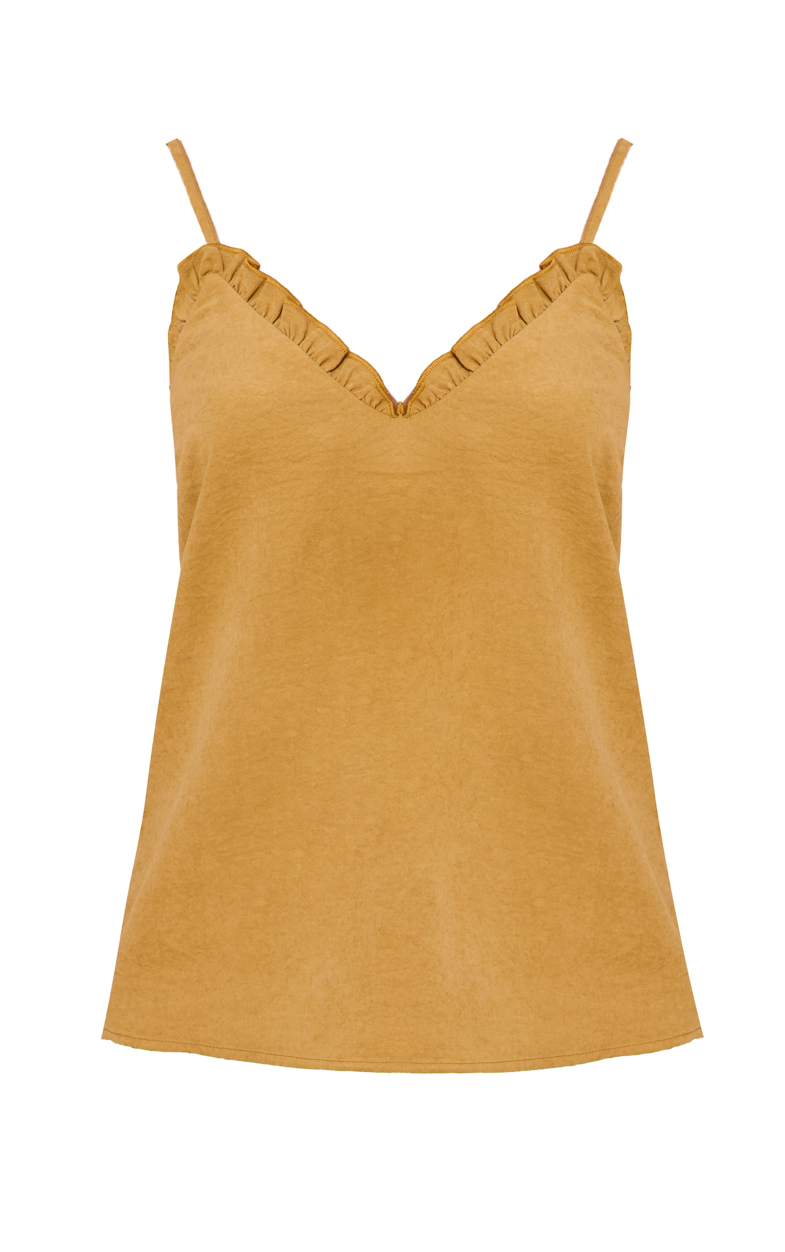 Deep Mustard Peach Skin Frill Detail Cami | Tops | PLT