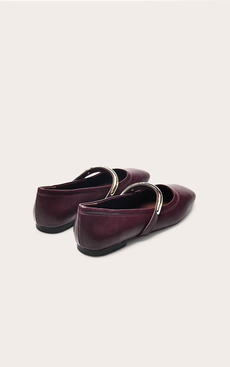 Plum Soft PU Silver Strap Square Toe Ballet Flats | Footwear | PLT IRE