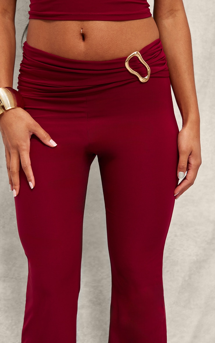 Dark Red Fold Over Metal Trim Skinny Trousers | Co-ords | PLT