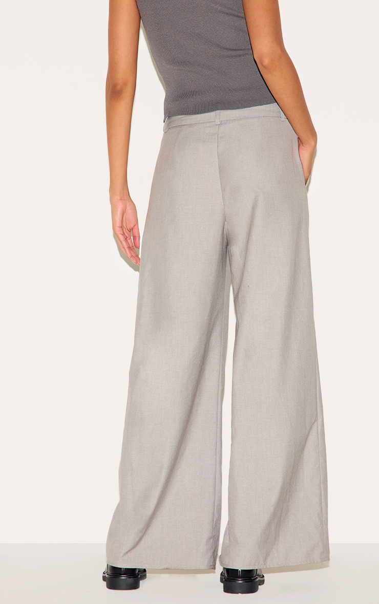 Grey Woven Double Pleat Wide Leg Trousers | Bottoms | PLT