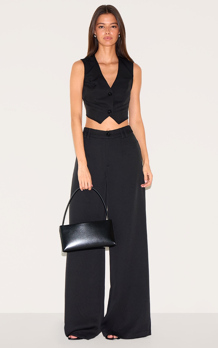 Deep Black Woven Belted Back Detail Suit Waistcoat | Co-ords | PLT