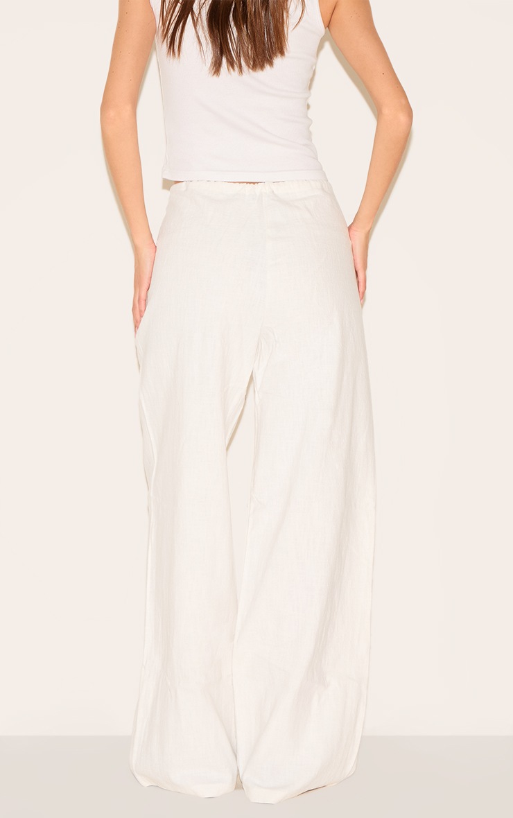 White Linen Drawstring Straight Leg Trousers | Bottoms | PLT