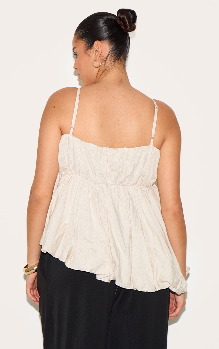 Plus Beige Linen Look Puff Ball Asymmetric Cami | Plus Size | PLT USA