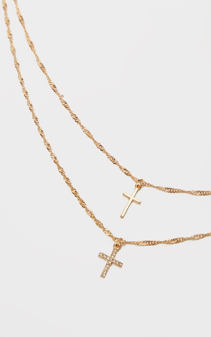 Gold Twist Chain Double Cross Layering Necklace | Accessories ...