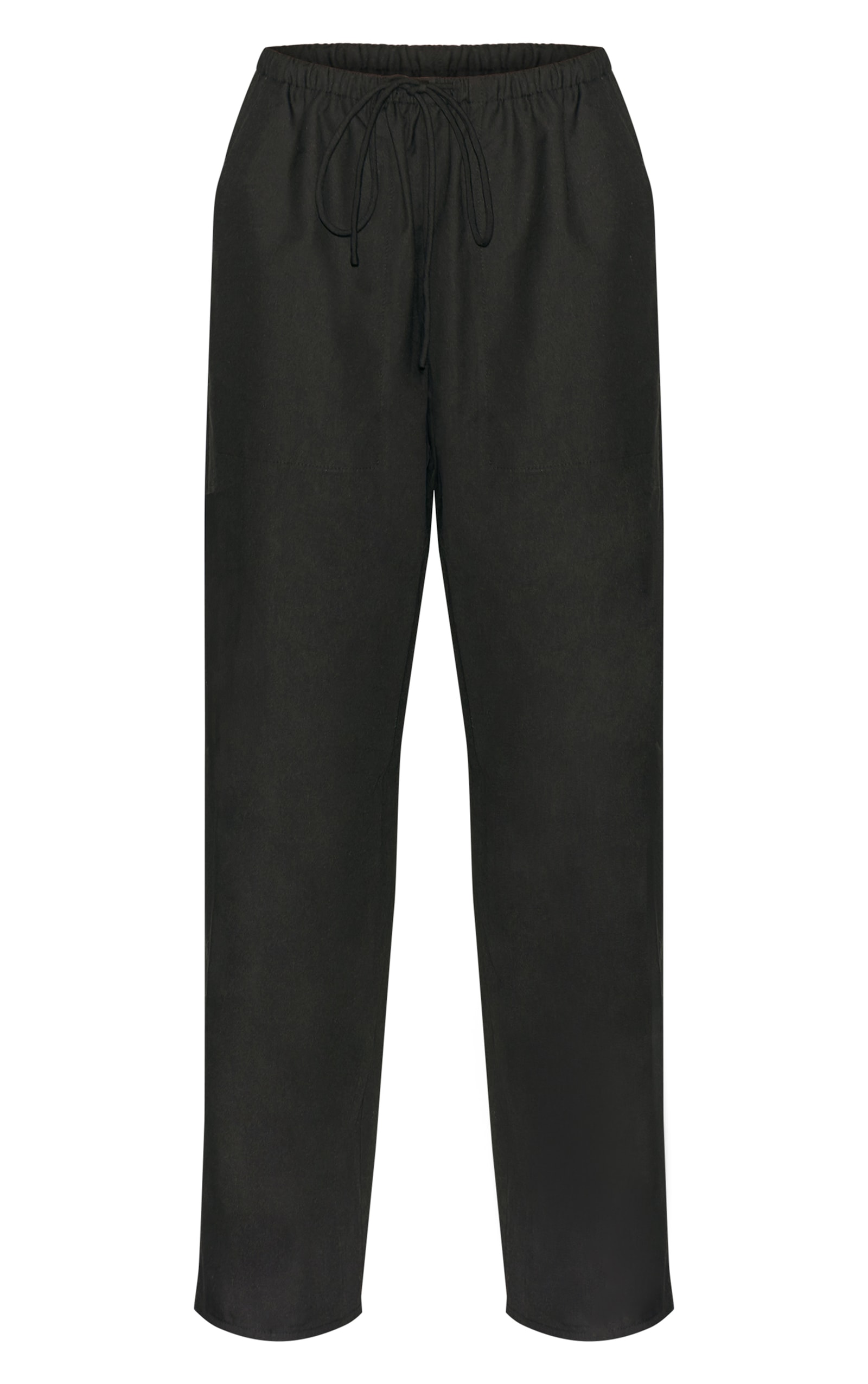 Black Woven Drawstring Low Rise Relaxed Trousers | Bottoms | PLT