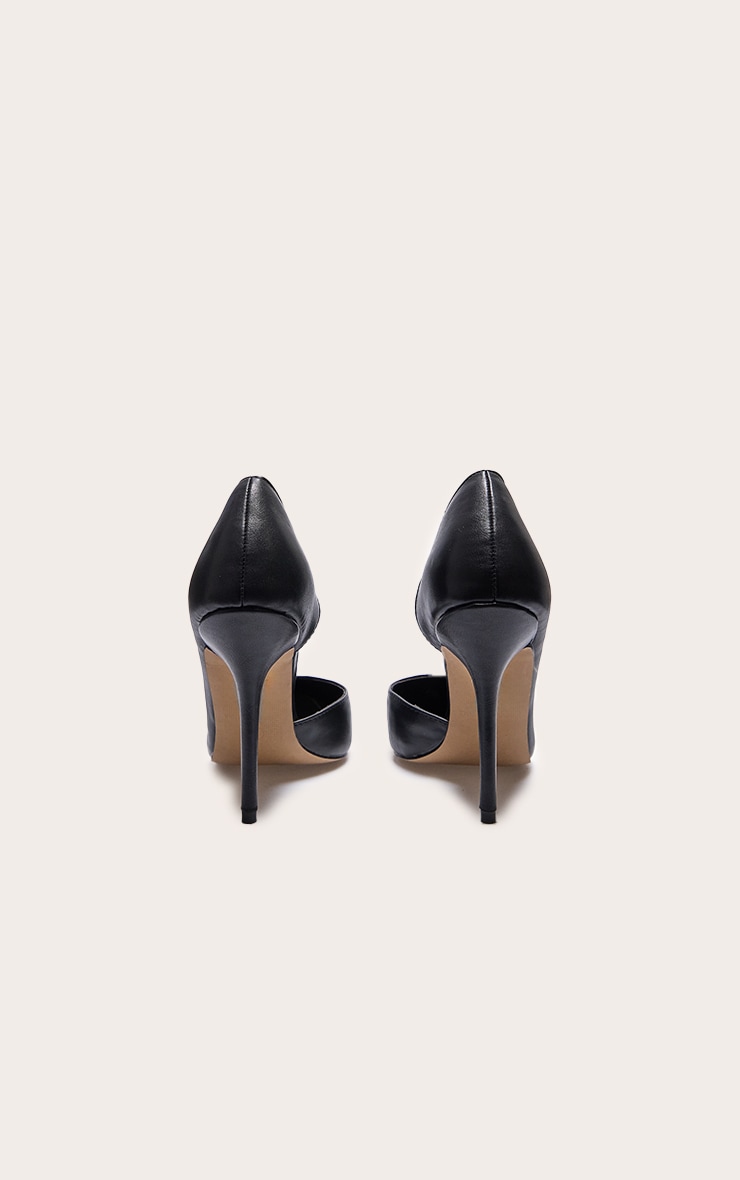 Black PU Point Toe Curved Cut Out High Heel Courts | Footwear | PLT