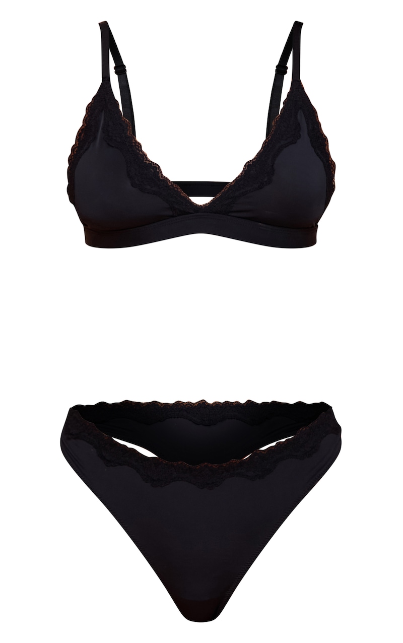 Black Jersey Lace Trim Triangle Lingerie Set | Lingerie & Nightwear ...