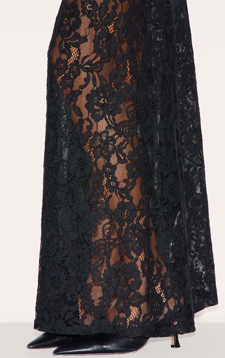 Black Floral Lace Sheer Maxi Skirt | Bottoms | PLT