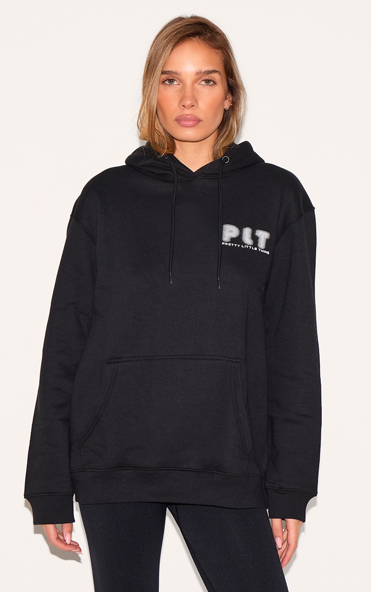 PRETTYLITTLETHING Black Printed Oversized Hoodie | Athleisure | PLT USA