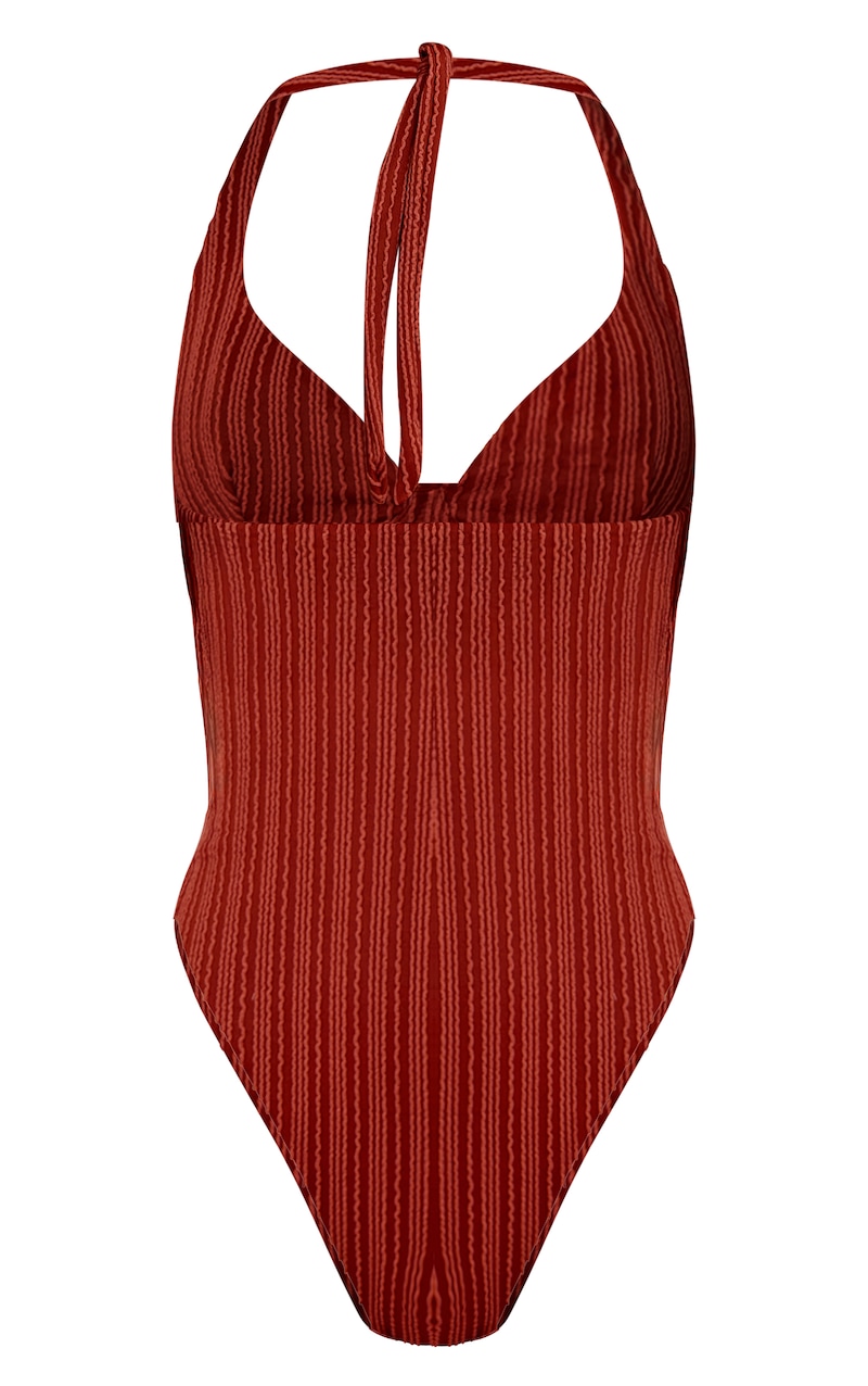 Rust Striped Textured Underwired Swimsuit | Swimwear ...