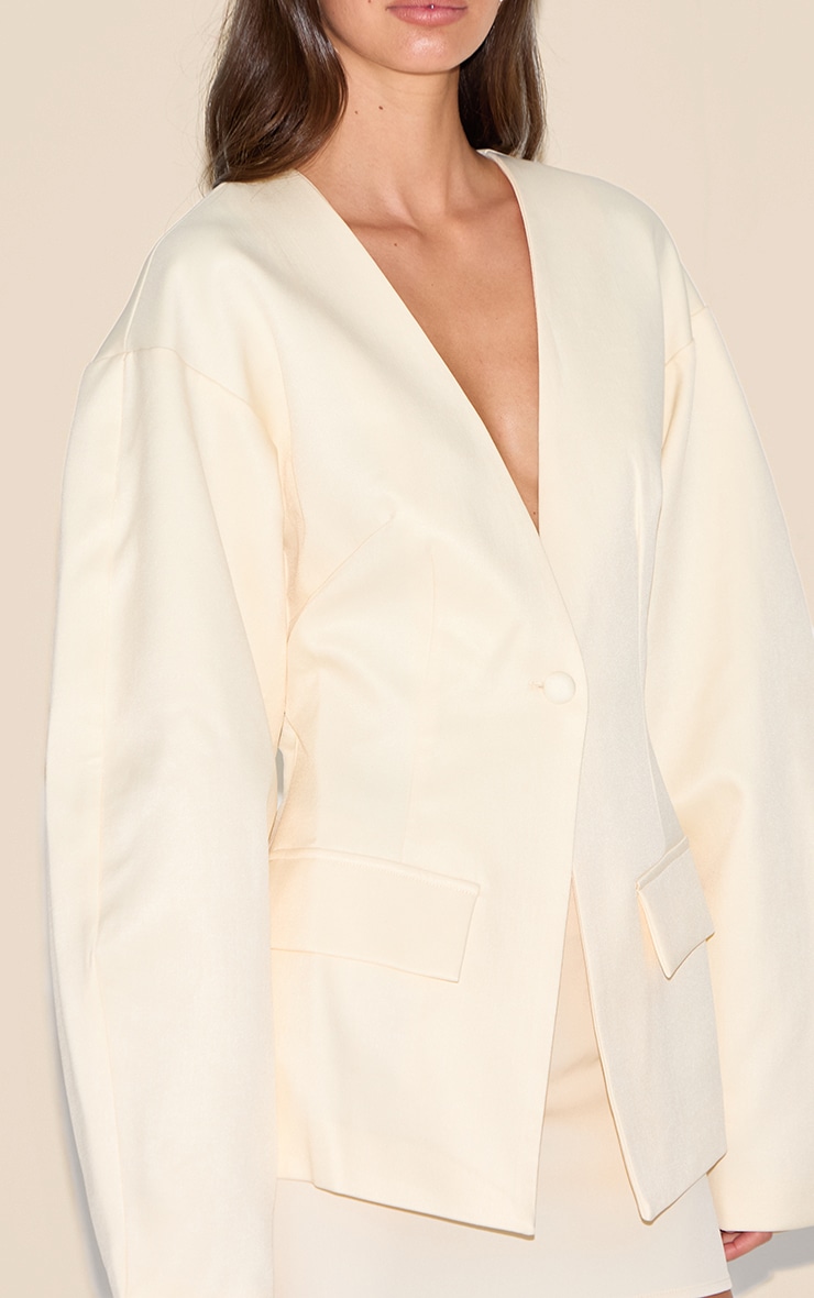 Ecru Cocoon Sleeve Cinched Waist Pocket Blazer | Outerwear | PLT AUS