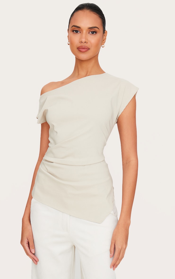 Stone Bengaline Slouch Asymmetric Long Top | Tops | PLT