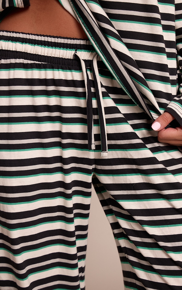 Black Stripe Wide Leg Drawstring Trousers | Co-ords | PLT