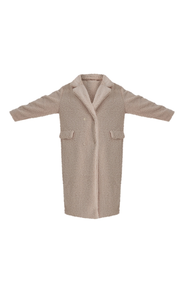 Plus Cream Longline Borg Coat | Plus Size | PrettyLittleThing AUS