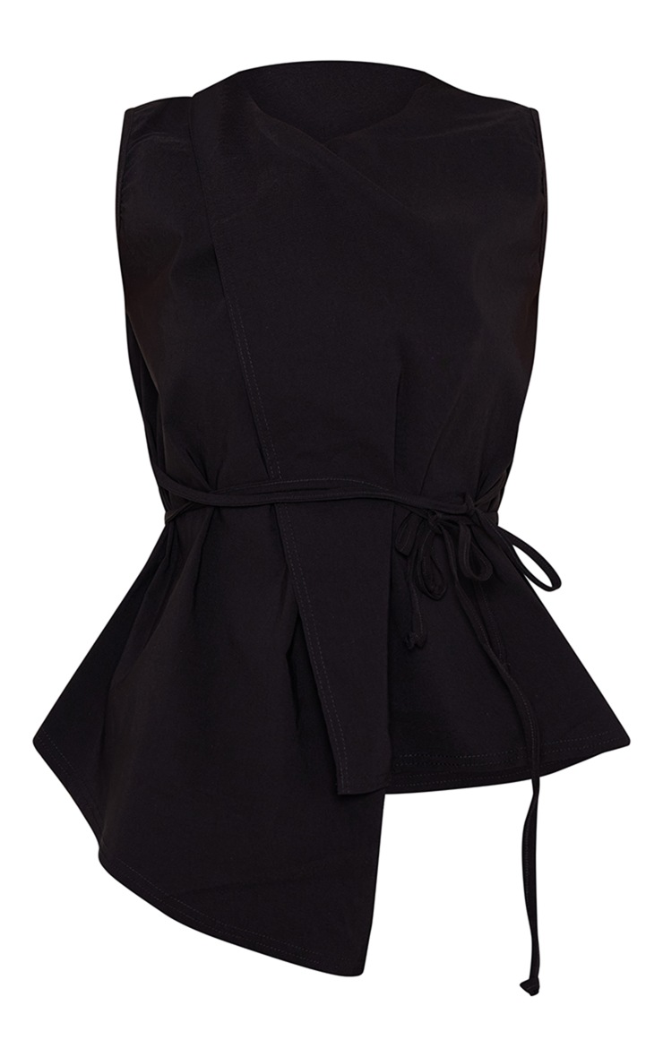 Black Stretch Woven Tie Front Longline Top | Co-ords ...