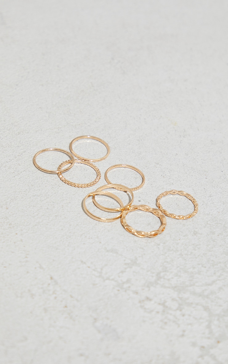 Gold Assorted 8 Pack Dainty Rings | PrettyLittleThing CA