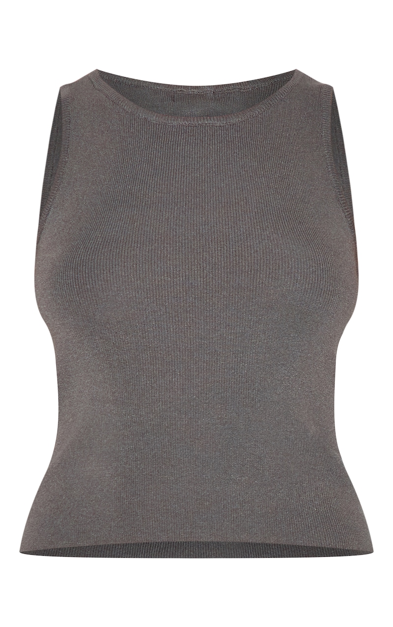 Charcoal Fine Knit Racer Neck Top | Knitwear | PLT