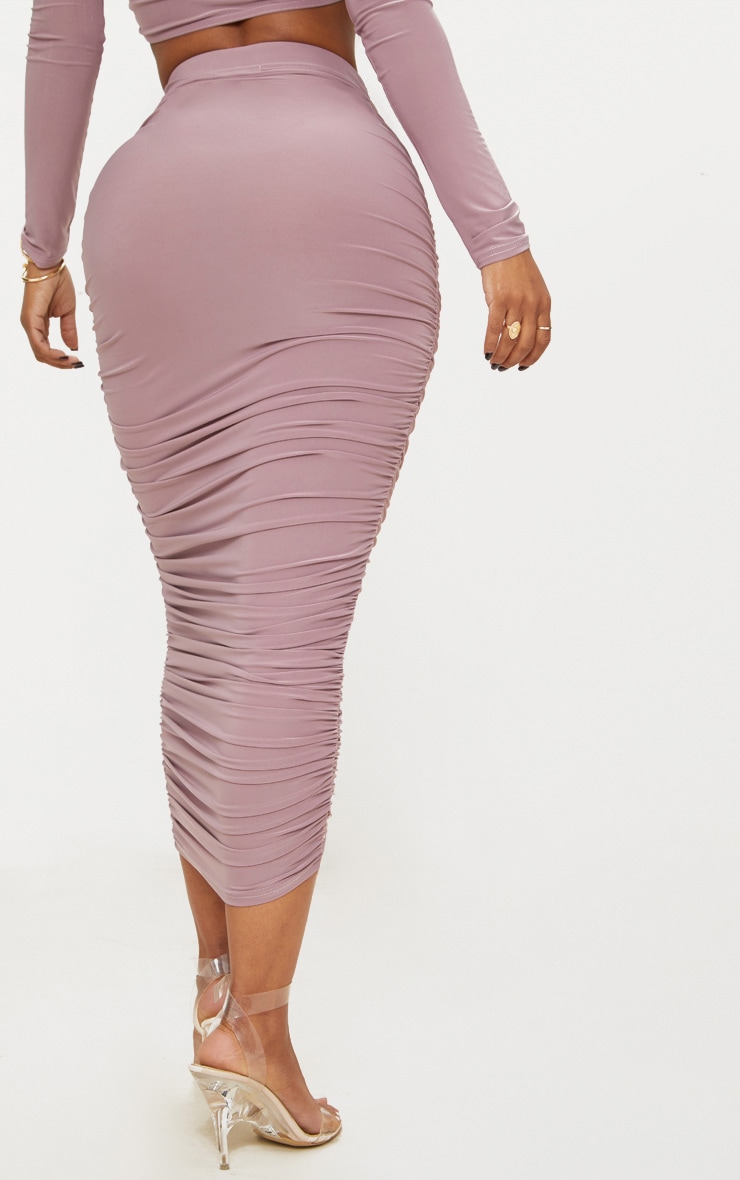 Shape Mauve Slinky Ruched Midaxi Skirt | PrettyLittleThing