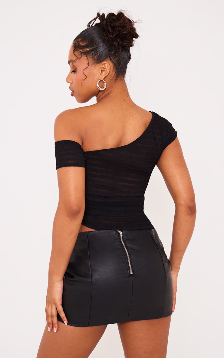 Black Plisse Mesh Ruched Side Top | Tops | PLT