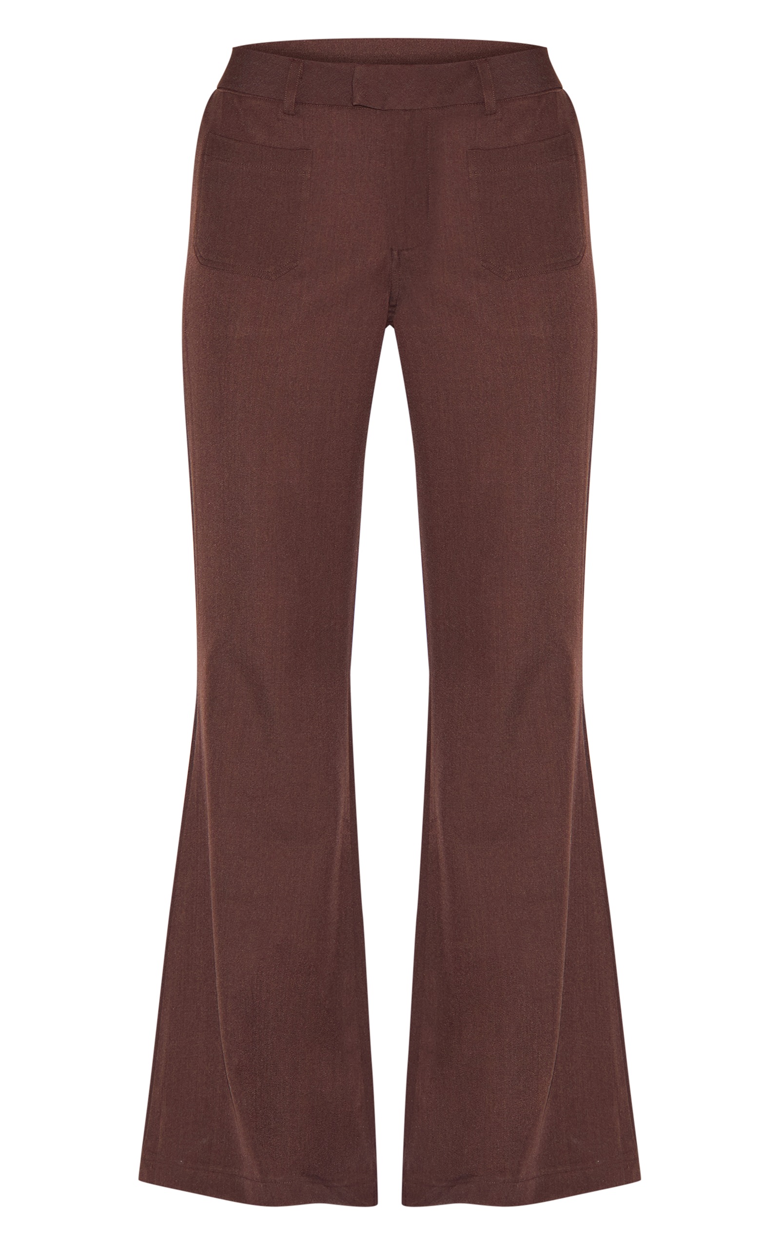 Chocolate Low Rise Tailored Woven Flare Trousers | Bottoms | PLT