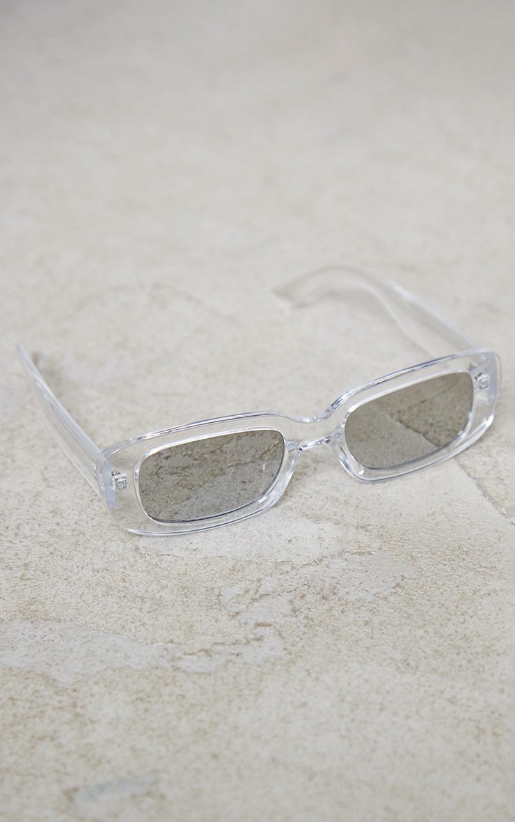 Clear Crystal Silver Mirrored Rectangular Sunglasses ...
