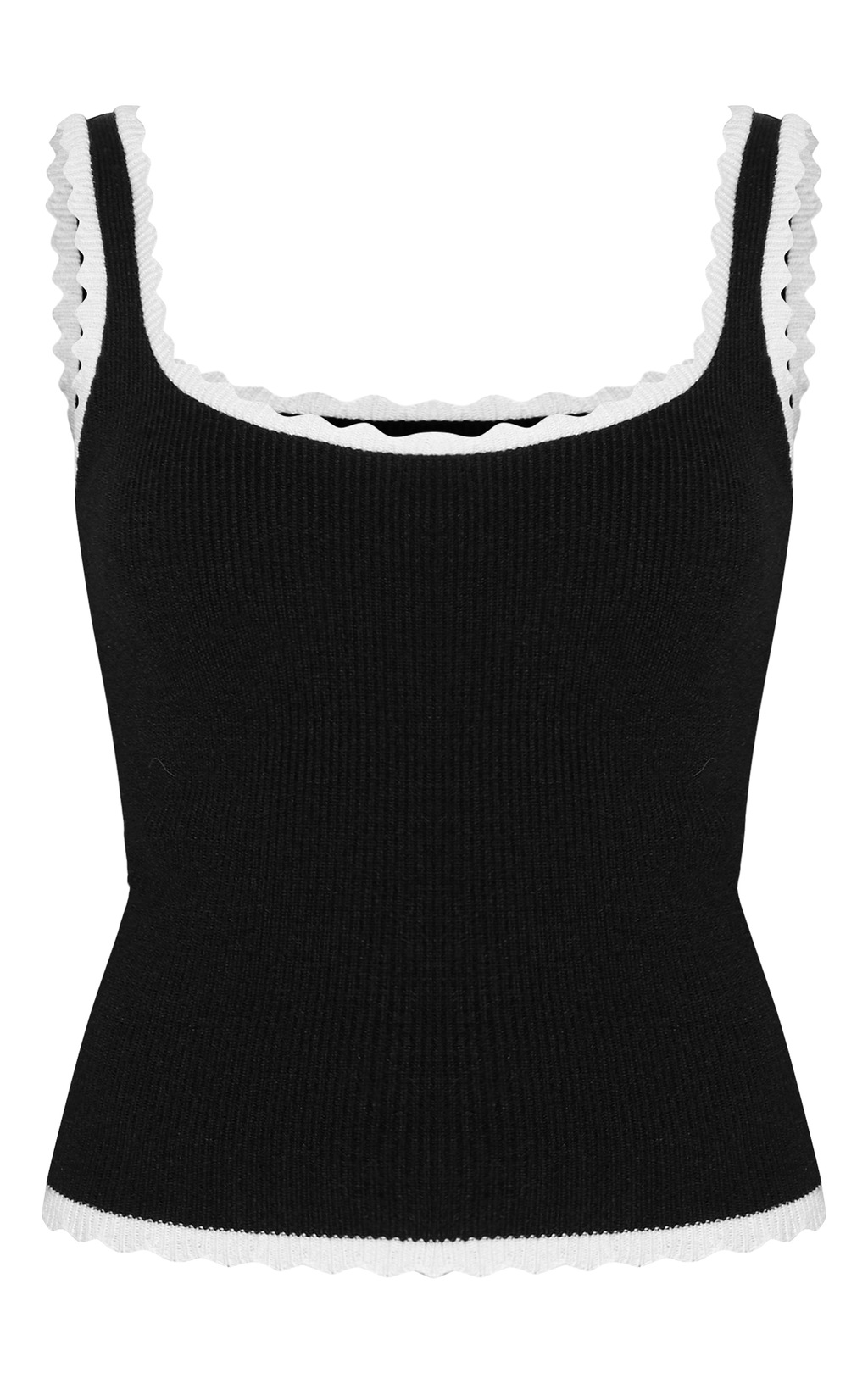 Petite Black Knitted Scallop Edge Scoop Tank Top | Petite | PLT